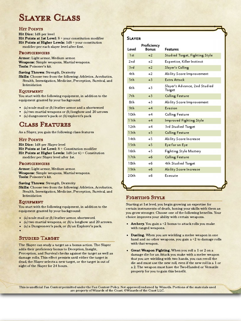 Slayer Class - 5e - GM Binder | PDF
