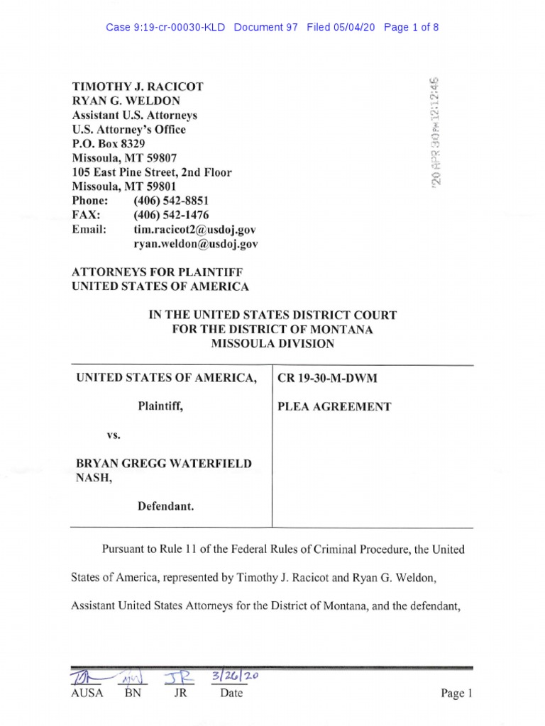 US V Bryan Nash (Plea Agreement) | PDF | Plea | Plea Bargain