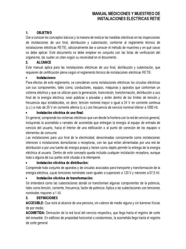 Parte 1. Manual de Mediciones y Muestreo de Instalaciones Electricas RETIE | PDF | Ingenieria ...