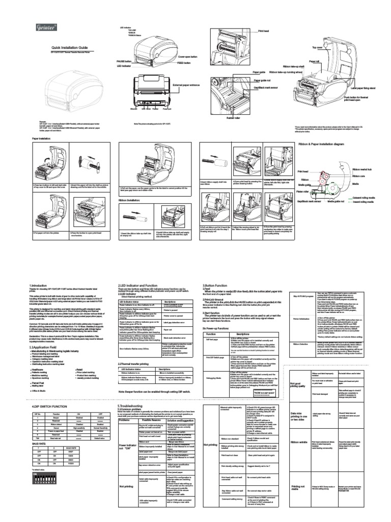 Quick Installation Guide: Ribbon & Paper Installation Diagram | PDF ...