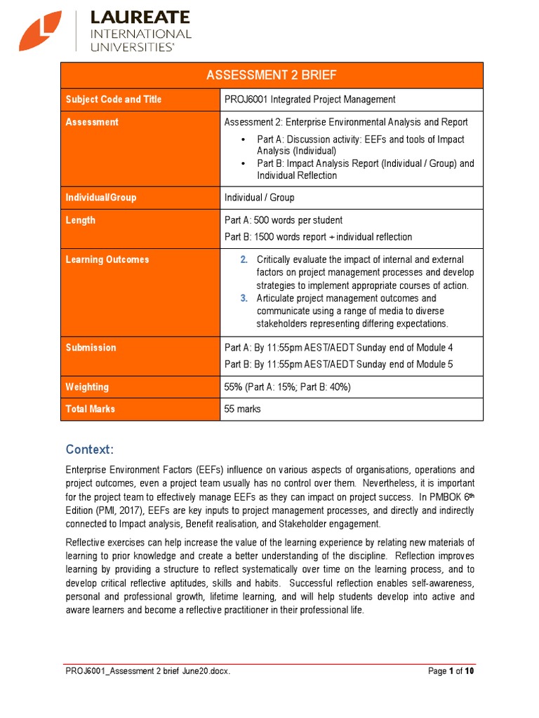 PROJ6001 Assessment 2 Brief | PDF | Project Management | Argument