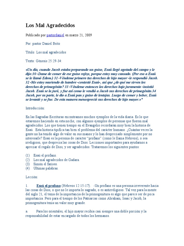 Los Mal Agradecidos Pdf Jacob Jesús
