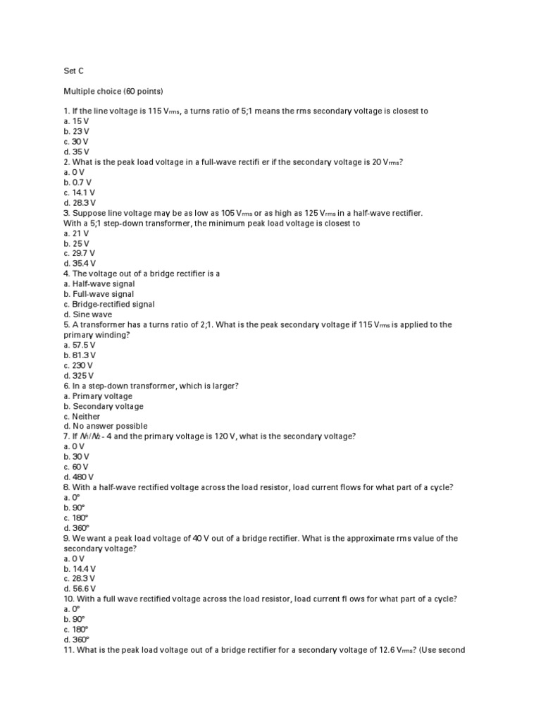 Elecs Circuits Semi-Final Exam SetC | PDF | Bipolar Junction Transistor | Rectifier