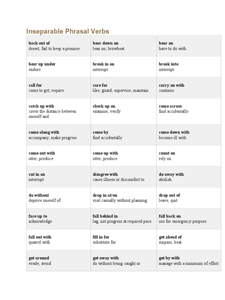 Inseparable Phrasal Verbs | PDF | Self-Improvement