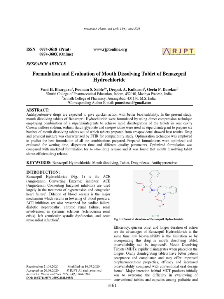 41 RJPT 14 6 2021 | PDF | Tablet (Pharmacy) | Pharmaceutical Formulation
