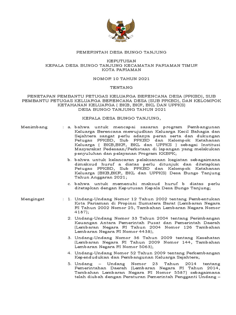 Penetapan PPKBD dan Kelompok Keluarga | PDF