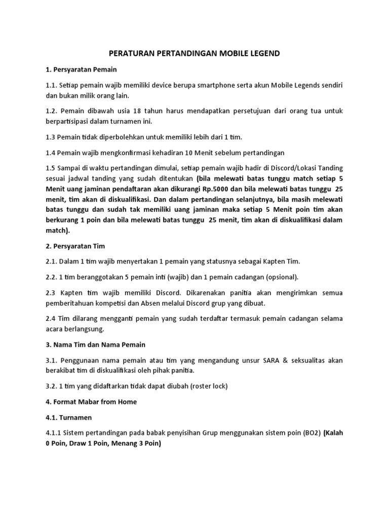 Peraturan Pertandingan Mobile Legend | PDF