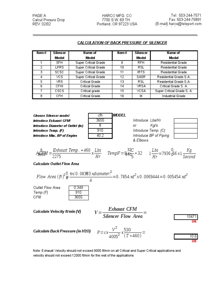 Page A - Calculate Back Presure Silencer | PDF | Phases Of Matter ...