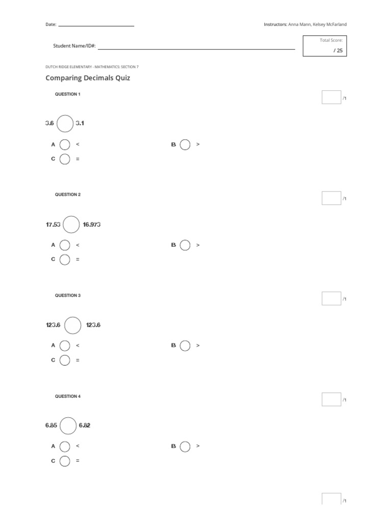 Essential Questions Comparing Decimals