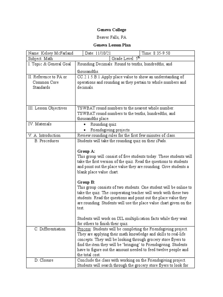 Rounding Decimals 11-10 | PDF | Tableware | Quiz