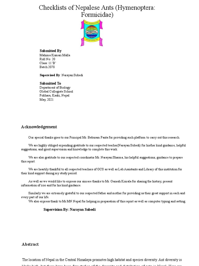 Checklists of Nepalese Ants (Hymenoptera | PDF | Pupa | Ant