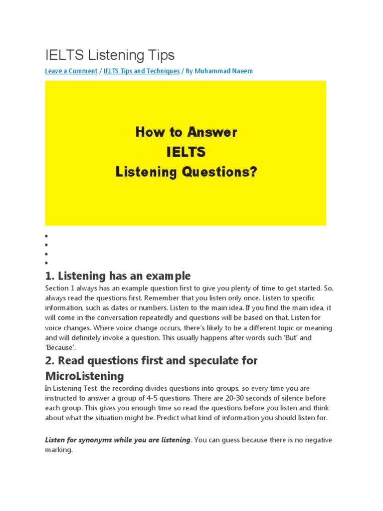 IELTS Listening Tips: 1. Listening Has An Example | PDF | Question ...