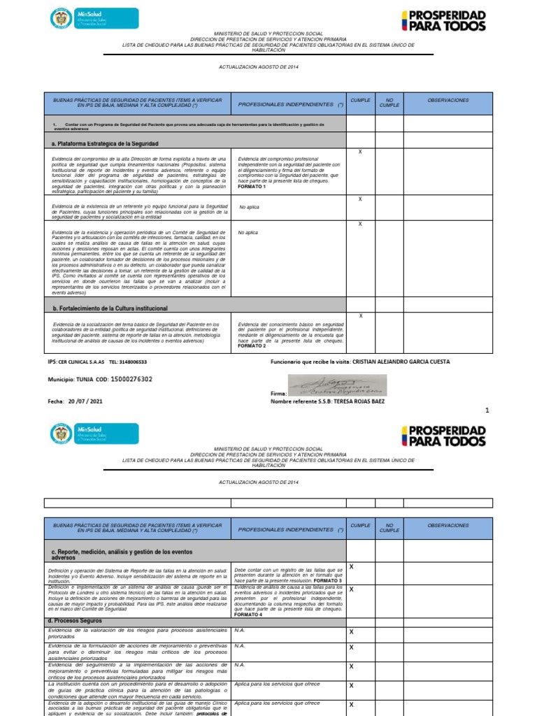 Lista de Chequeo Seguridad Del Pte Minsalud | PDF | Seguridad del ...