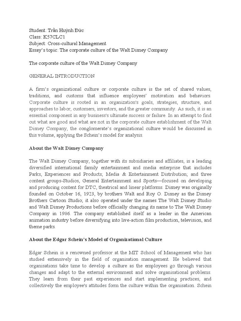 Disney's Corporate Culture and Values | PDF | Organizational Culture ...