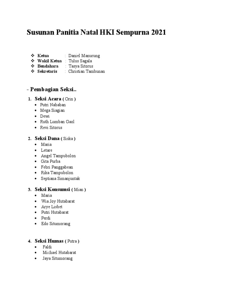 Panitia Natal HKI Sempurna 2021 | PDF