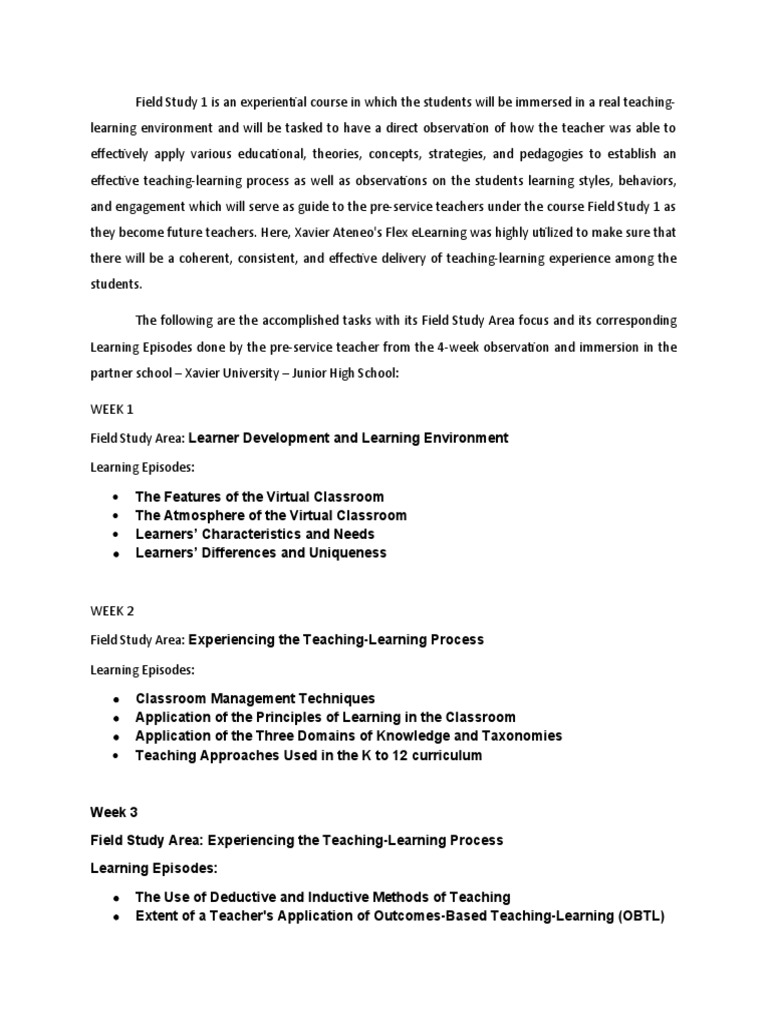 Field Study 1 Is An Experiential Course in Which The Students Will Be ...