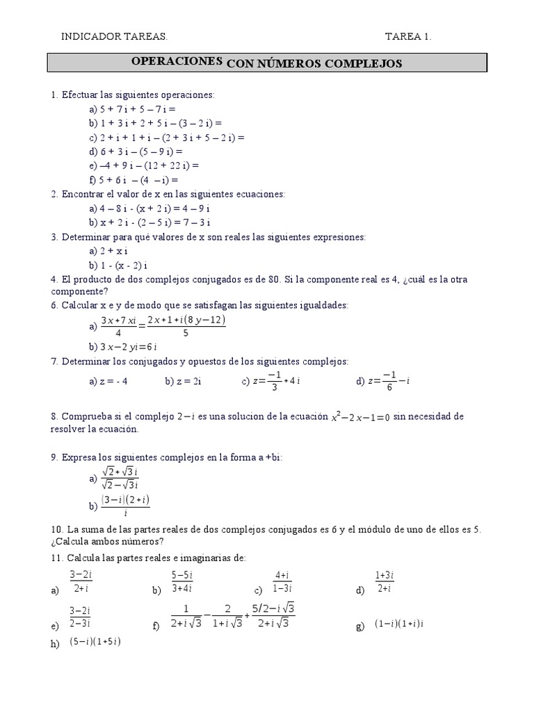 Tarea 1. Operaciones Con Numeros Complejos | PDF
