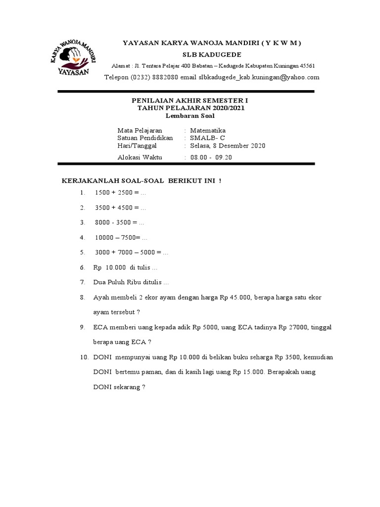 Soal Matematika SMALB-C | PDF