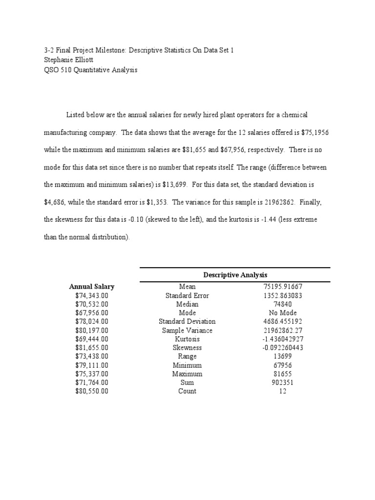 2-1 Data Set Homework - Descriptive Statistics On Data Set 1 | PDF