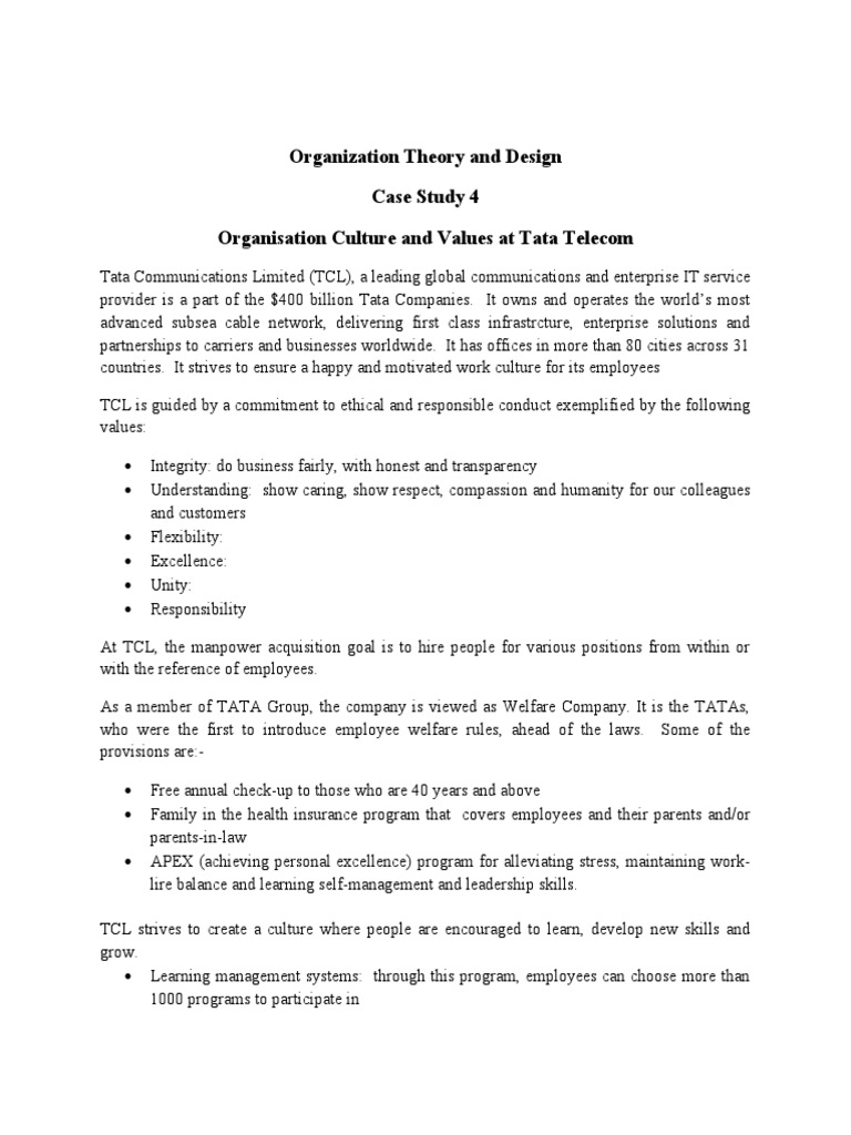 Tata Telecom's Organizational Culture Insights | PDF | Employment ...