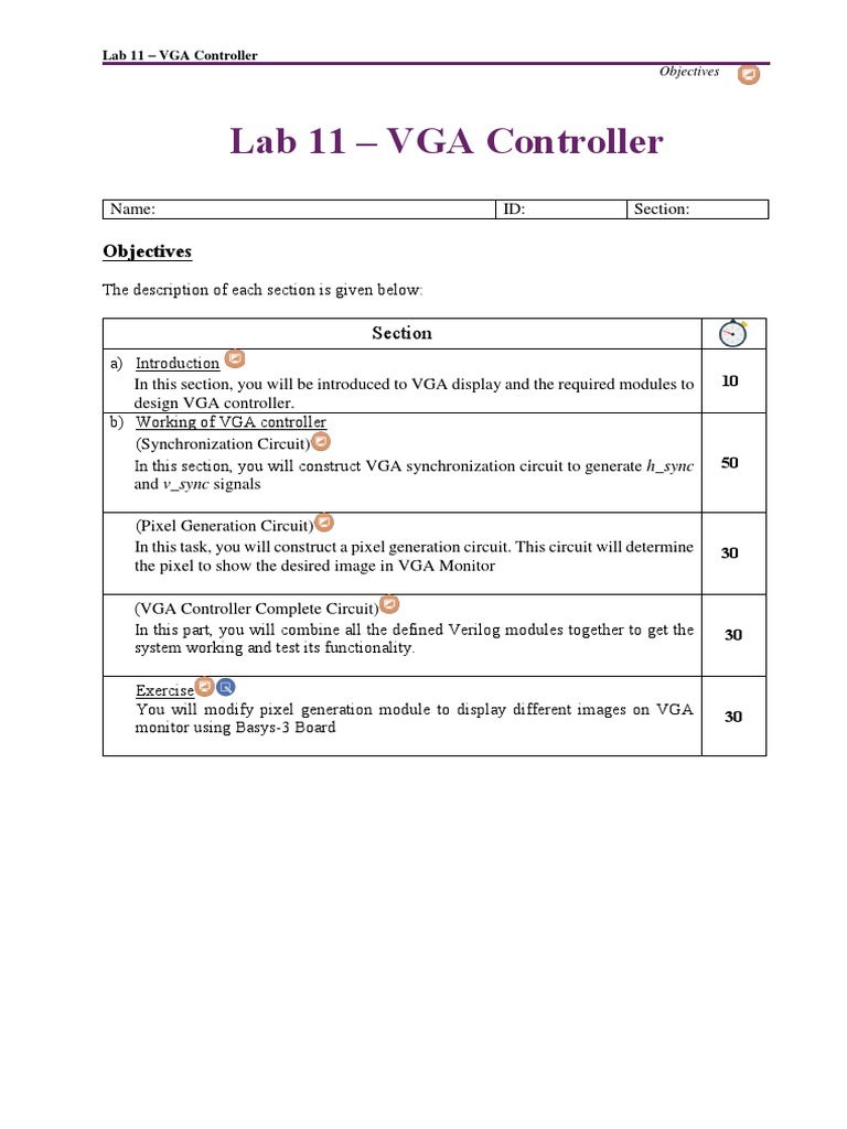 DLD Lab 11 - VGA Controller | PDF | Video | Computer Graphics