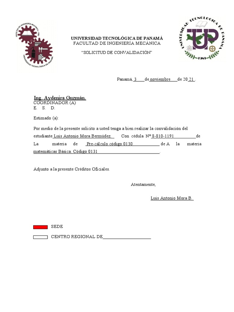 Formulario de Solicitud de Convalidacion | PDF