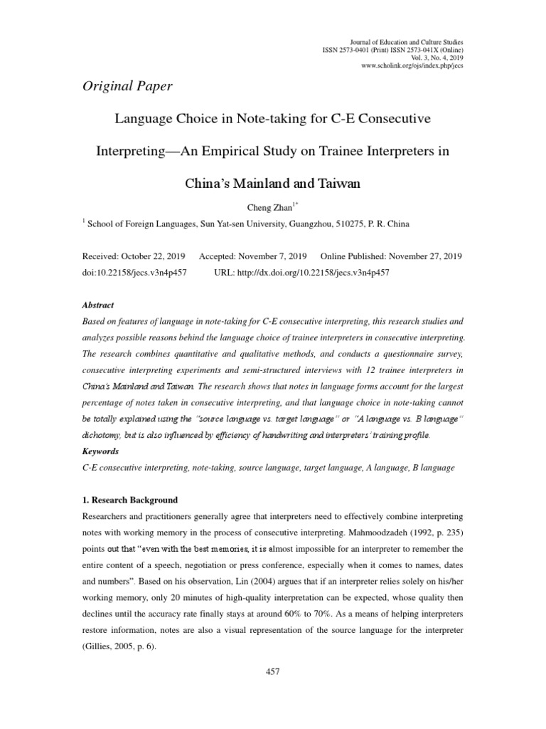Language Choice in Note-Taking For C-E Consecutive Interpreting | PDF | Language Interpretation ...