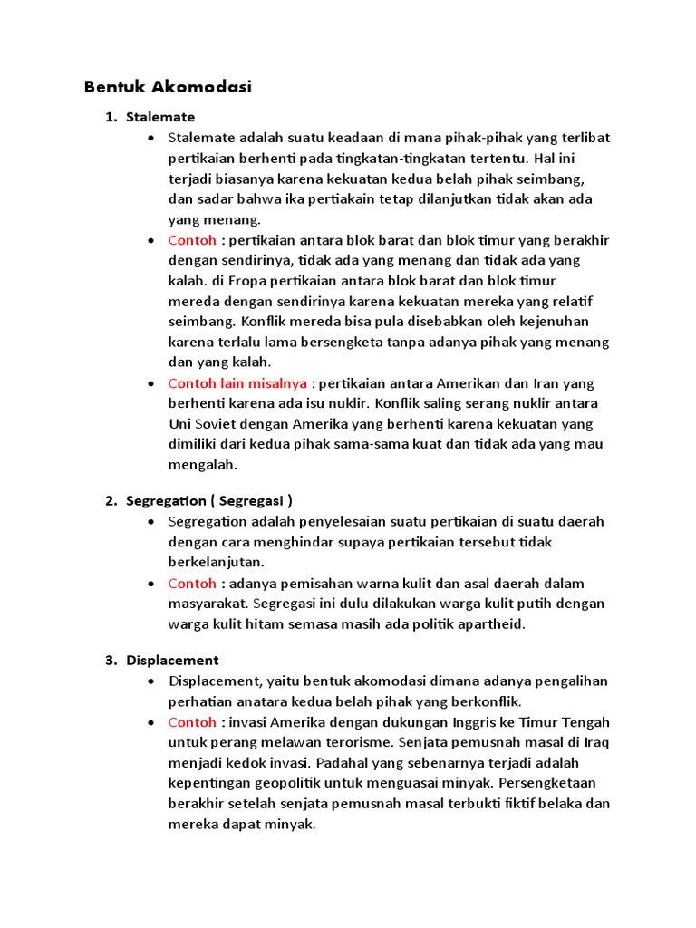 Bentuk Akomodasi Sosiologi | PDF