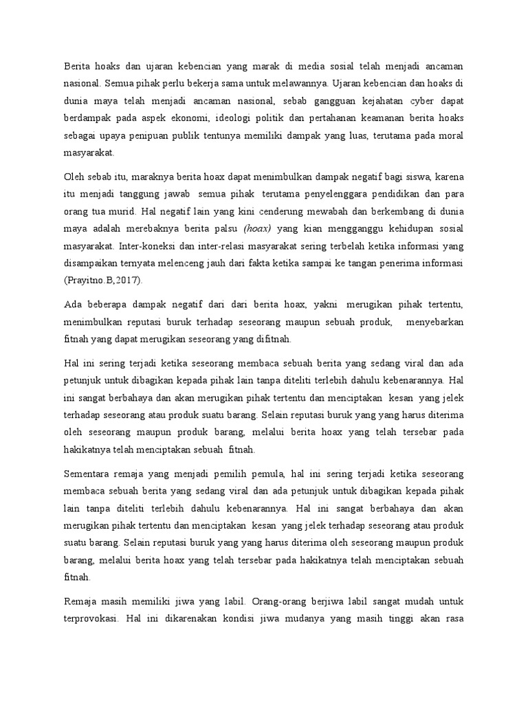 MENGATASI ANCAMAN BERITA HOAX DAN UJARAN KEBENCIAN DI MEDIA SOSIAL | PDF
