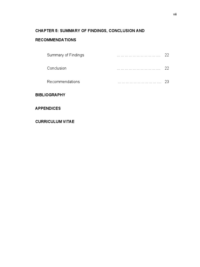 Chapter 5: Summary of Findings, Conclusion and Recommendations | PDF