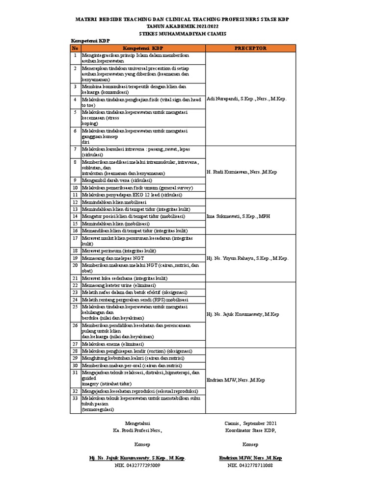 KOMPETENSI DAN PRECEPTOR BEDSIDE TEACHING PROFESI NERS STASE KDP | PDF