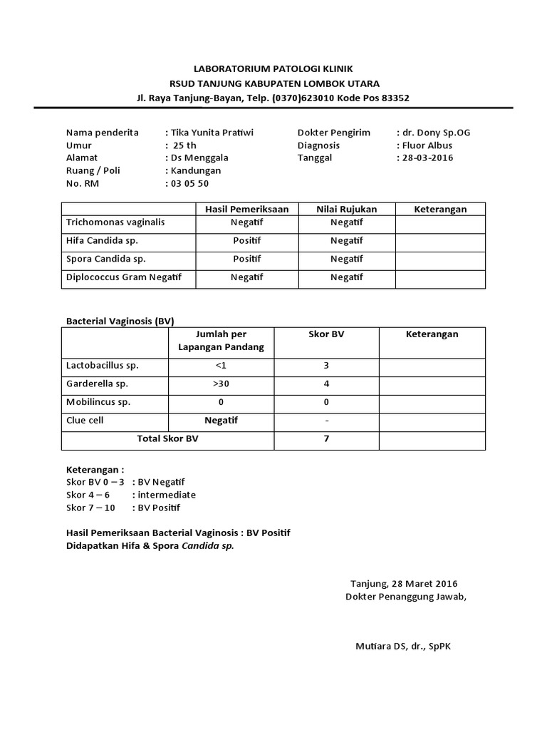 Format Hasil Pemeriksaan BV | PDF | Sains & Matematika