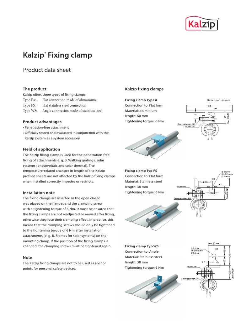 Kalzip Fixing Clamps | PDF | Screw | Manufactured Goods