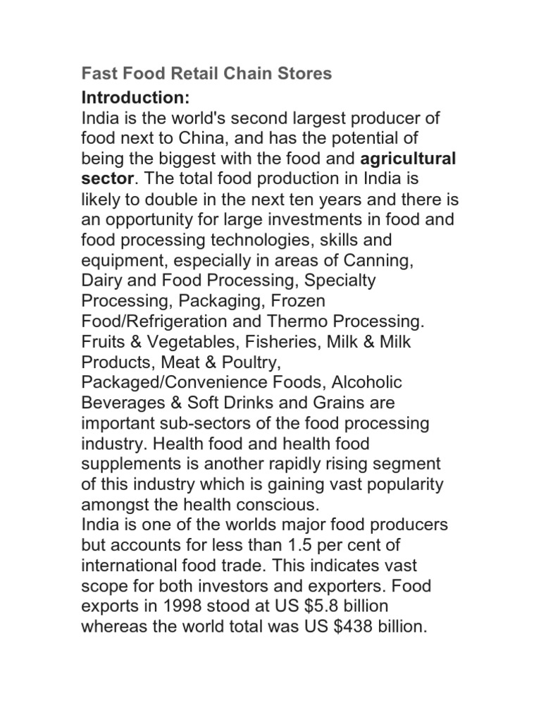 Fast Food Retail Chain Stores | PDF | Food Processing | Drink