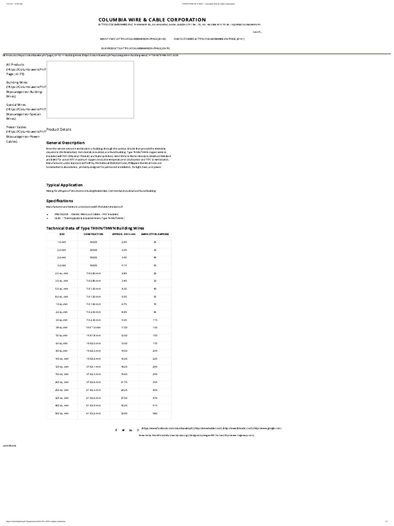 THHN - THWN 90°C 600V - Columbia Wire & Cable Corporation | PDF ...
