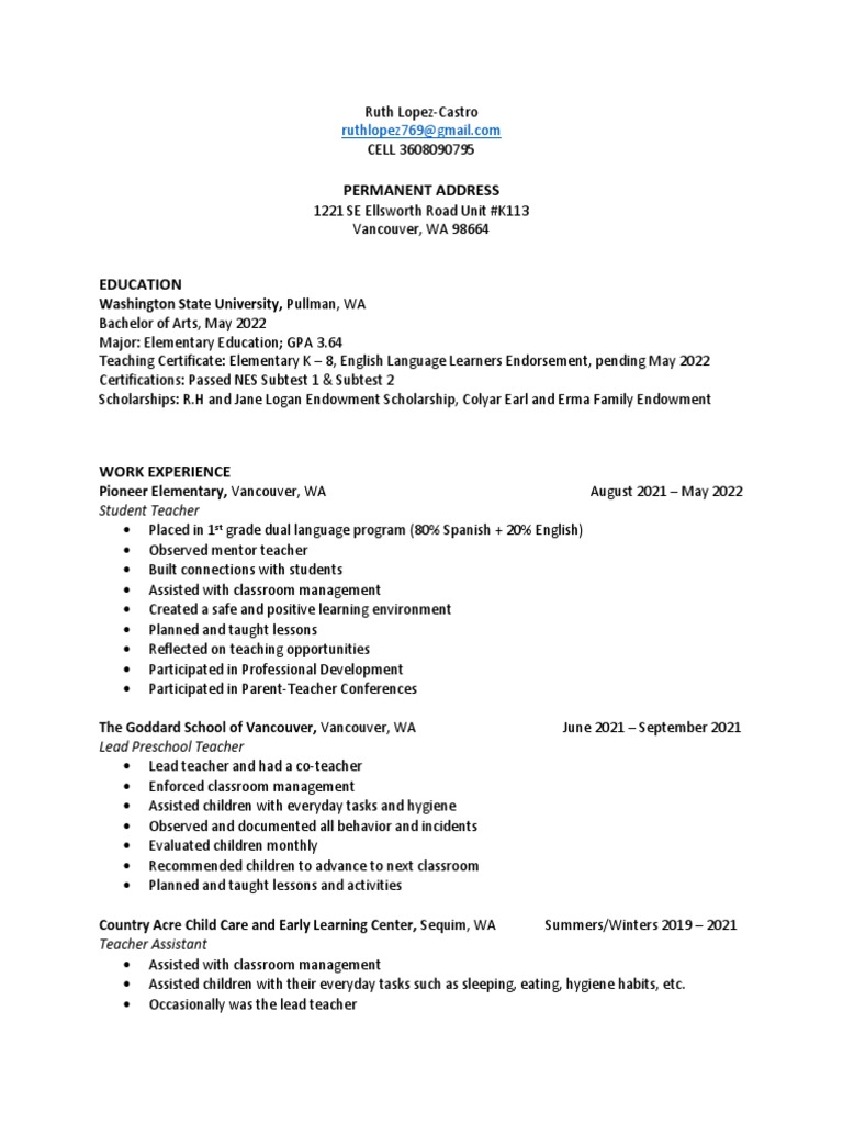 Updated Practicum Resume | PDF | Teachers | Classroom Management
