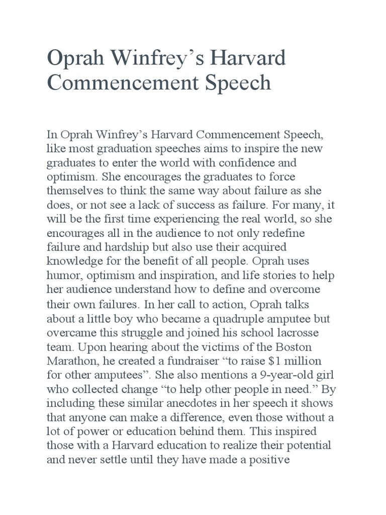 Oprah Winfrey's Harvard Commencement Speech | PDF