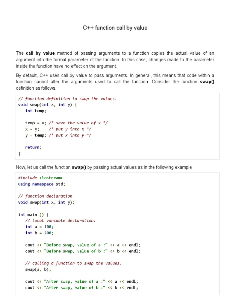 C++ Function Call by Value | PDF
