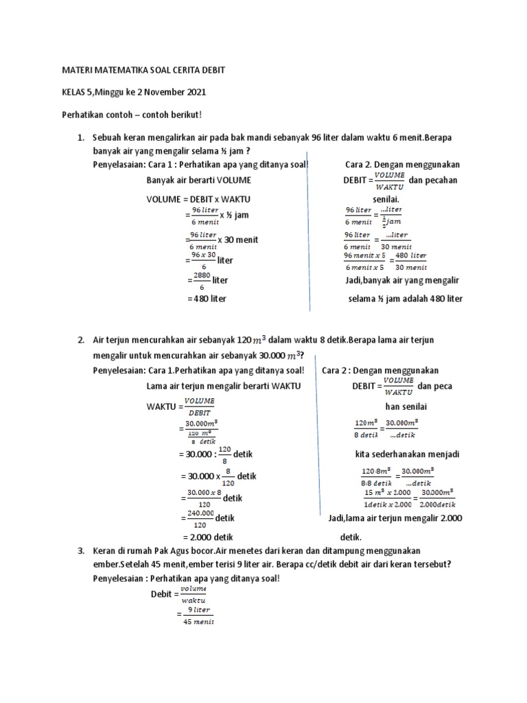 Materi Matematika Soal Cerita Debit | PDF