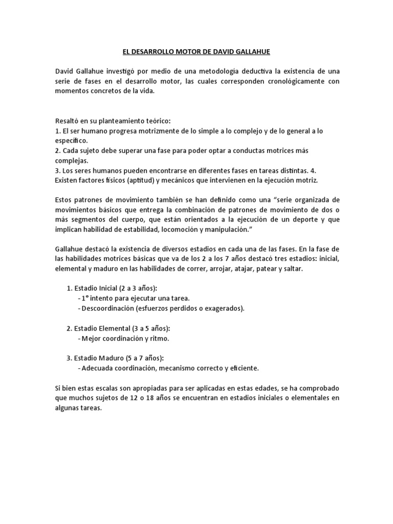 Guia Patrones de Desarrollo Motor David Gallahue | PDF | Codo | Pie