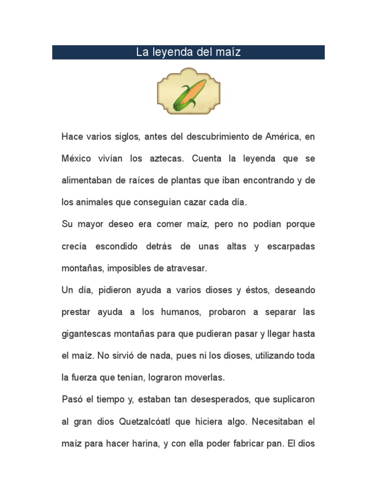 La Leyenda Del Maíz | PDF | Maíz