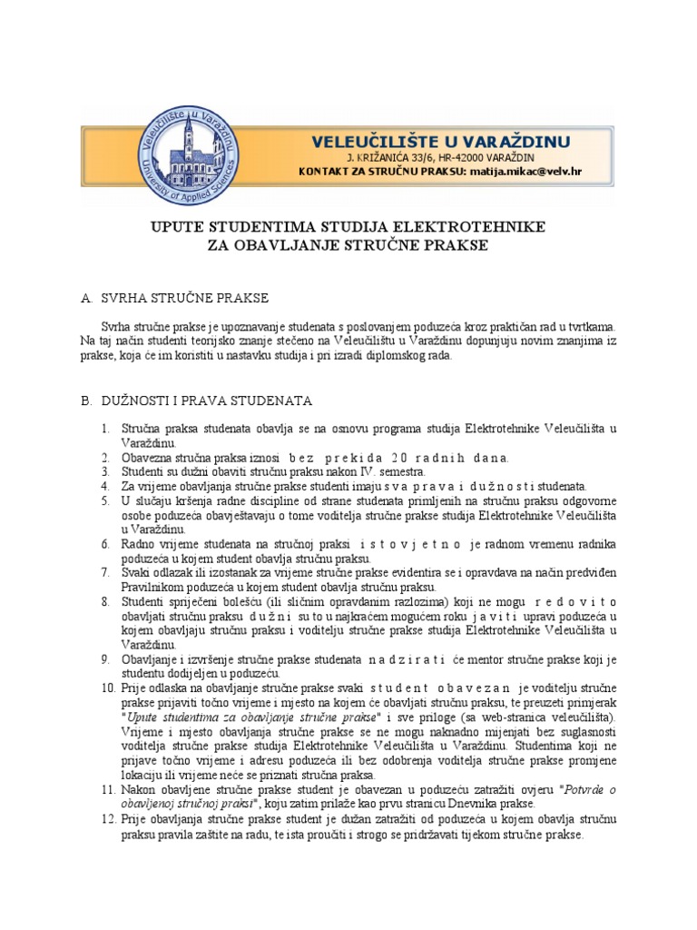 21-Strucna Praksa Upute | PDF