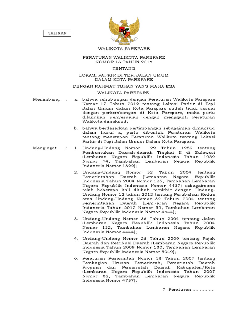 Perwa No 18 Tahun 2018 | PDF