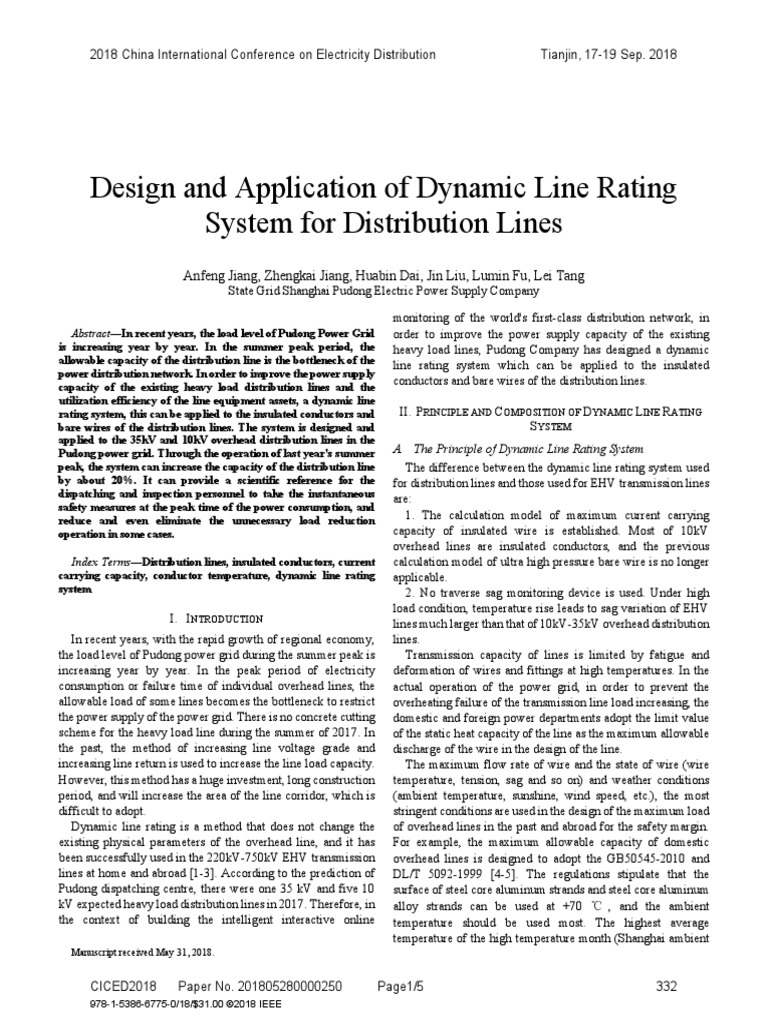 Design and Application of Dynamic Line Rating System For Distribution Lines | PDF | Electric ...