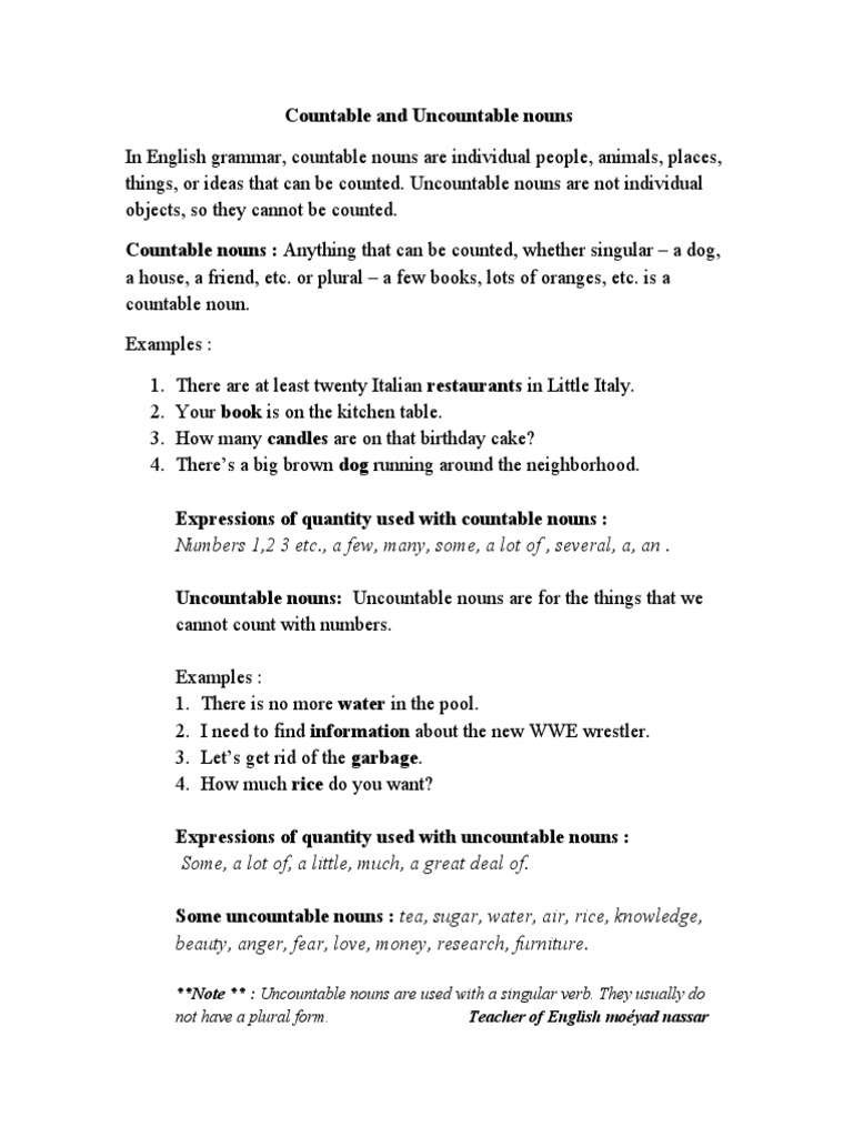 Countable and Uncountable Nouns | PDF