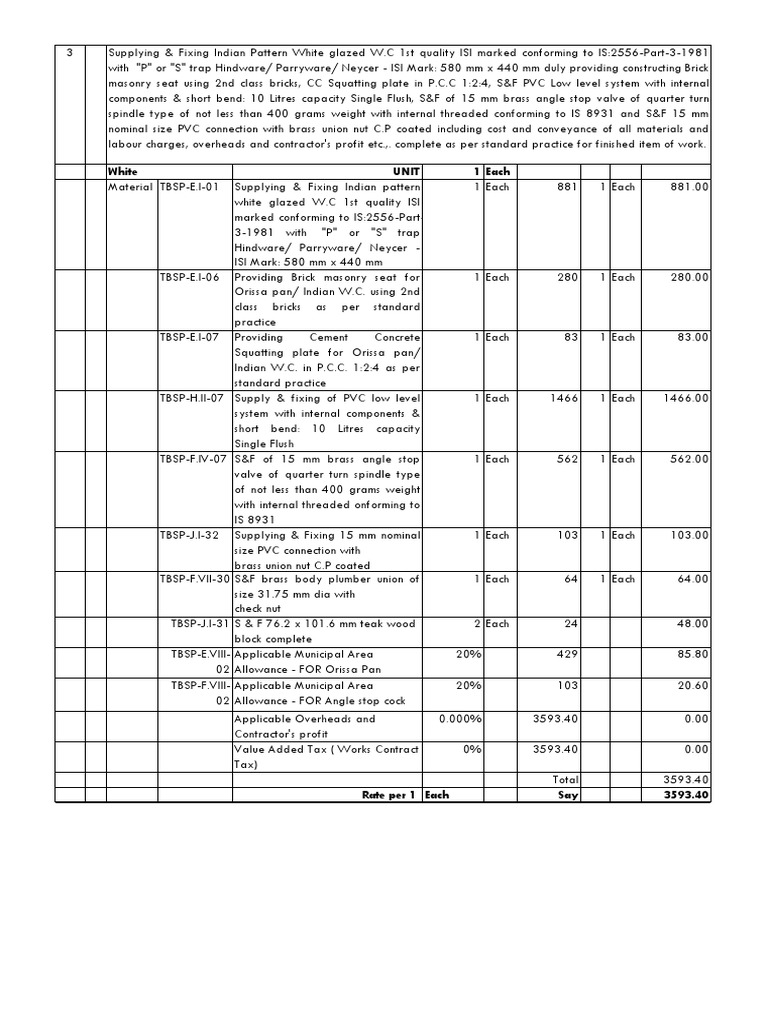 WC Data | PDF | Building Materials | Building Engineering