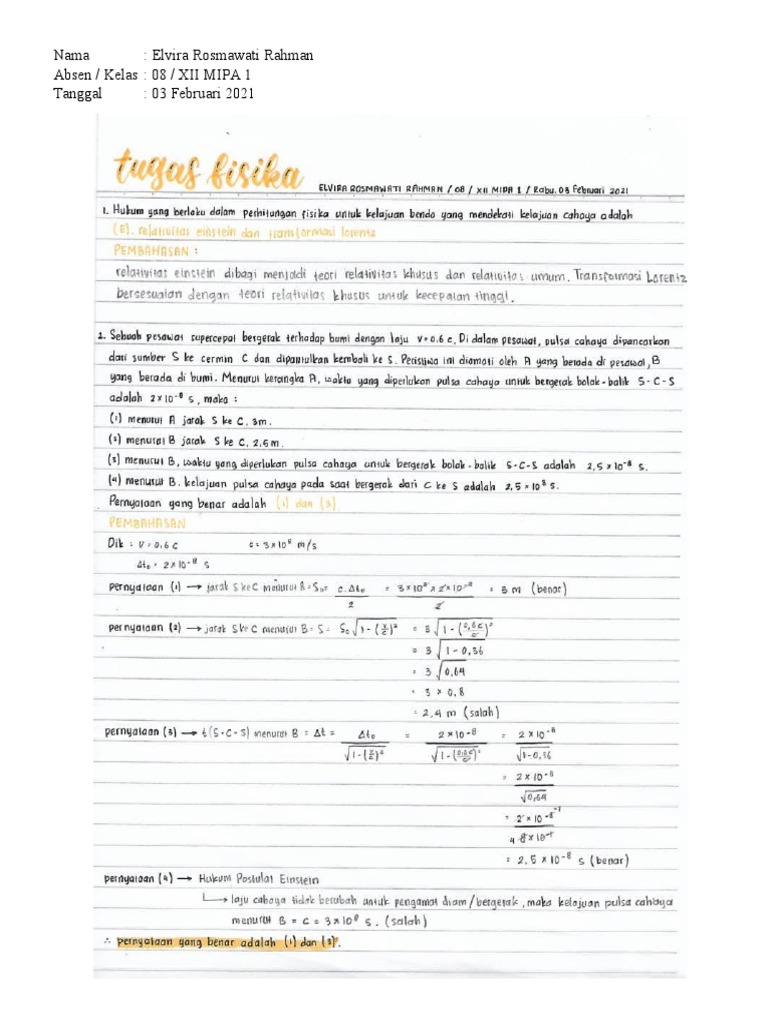 Elvira Rosmawati R - XII MIPA 1 - Tugas 1 Fisika | PDF