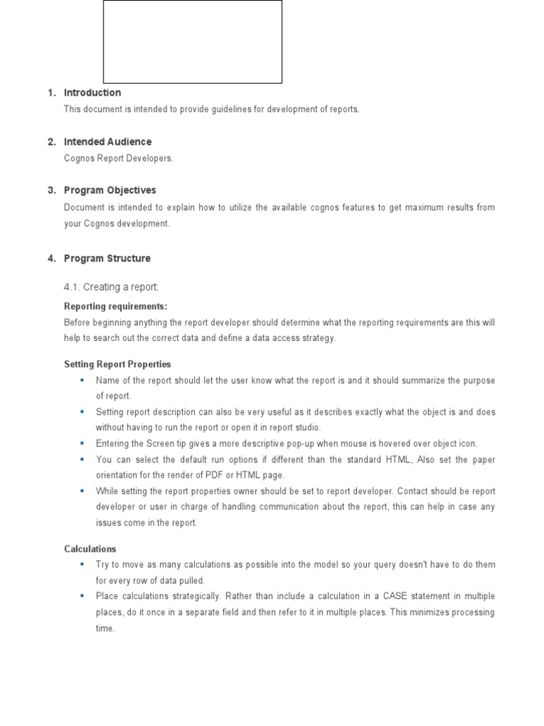 Guidelines For Report Development in Cognos | PDF | Databases | Page Layout
