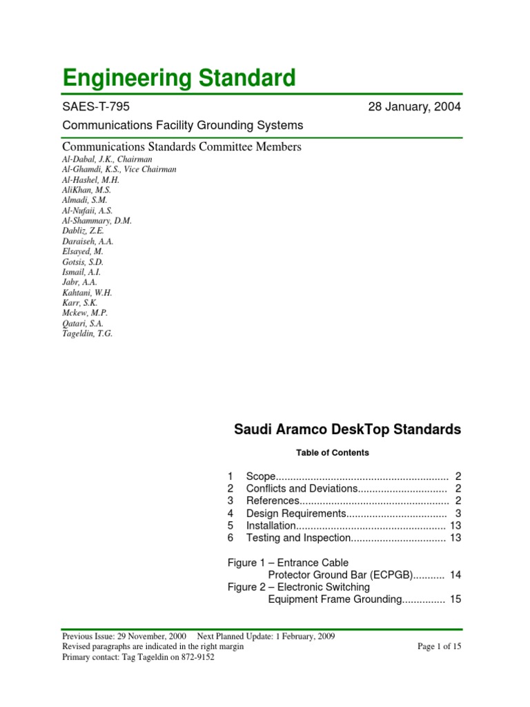 SAES-T-795 Communications Facility Grounding Systems | PDF | Electric Power Transmission ...