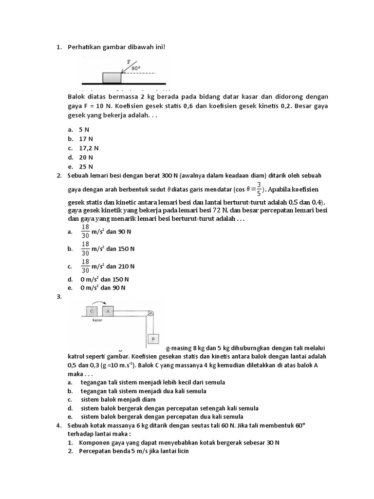 Soal Gaya Gesekan Statis Dan Kinetik | PDF